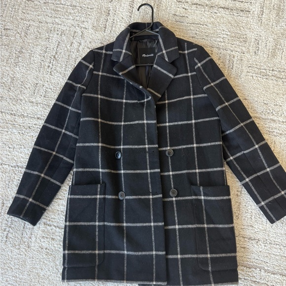 Madewell | Jackets & Coats | Madewell Black And Gray Checkered Pea Coat ...